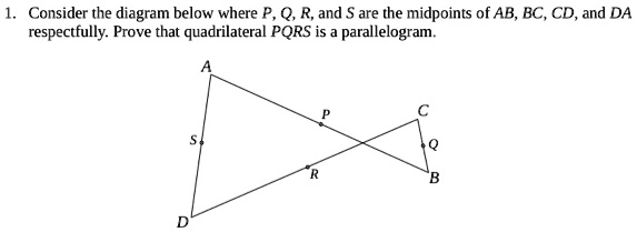 SOLVED: Consider the diagram below where P Q,R; and S are the midpoints of AB, BC, CD, and DA ...