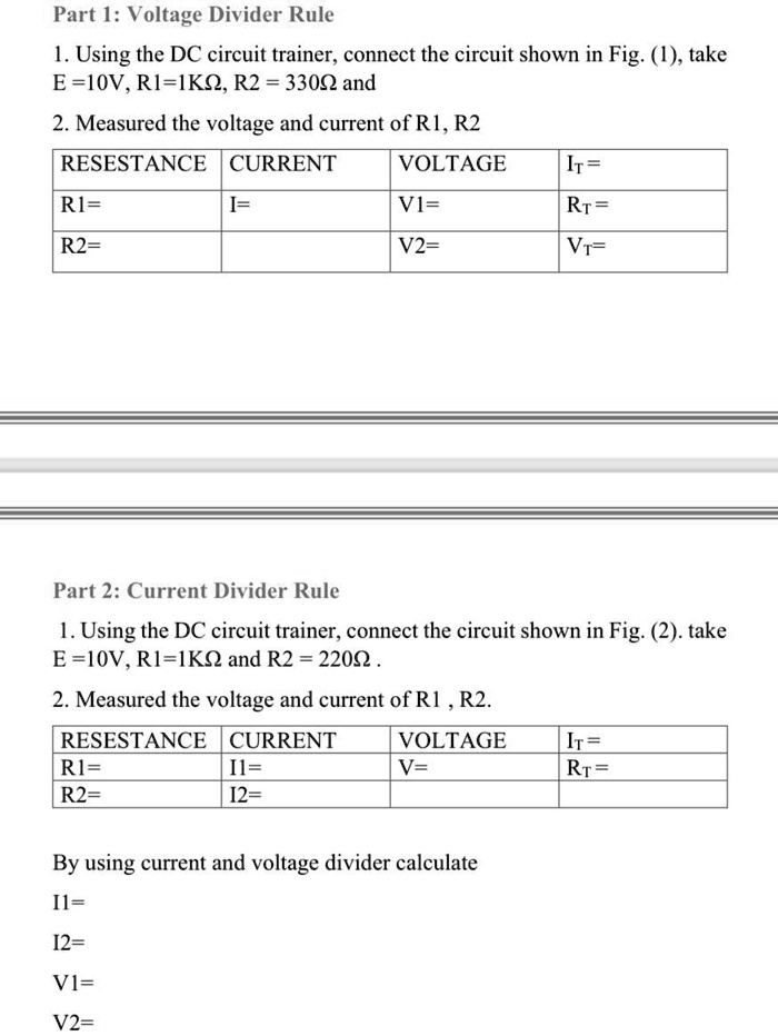 SOLVED: Text: Electrical Circuit Laboratory Experiment No. (5) - Current and Voltage Divider ...