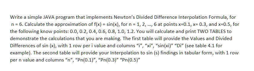 Solved Write A Simple Java Program That Implements Newtons Divided Difference Interpolation
