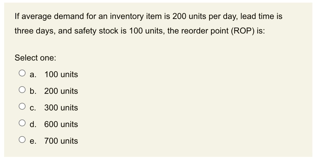 SOLVED: If average demand for an inventory item is 200 units per day ...