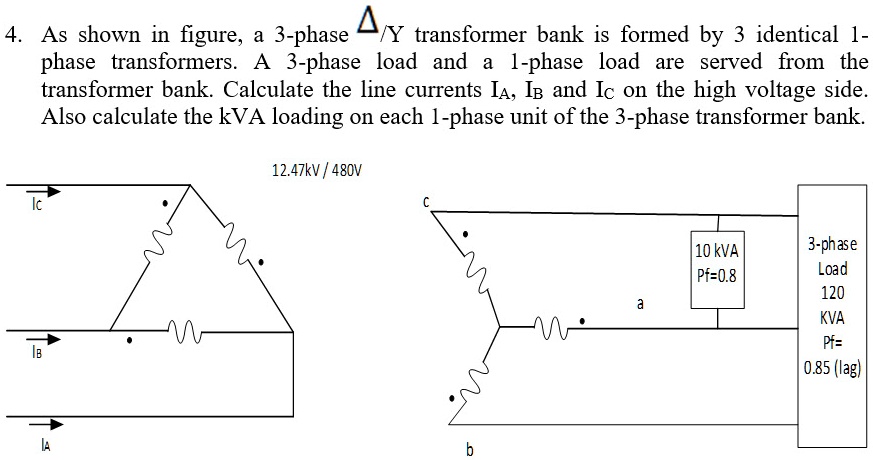 4. As shown in figure, a 3-phase Δ/Y transformer bank is formed by 3 ...