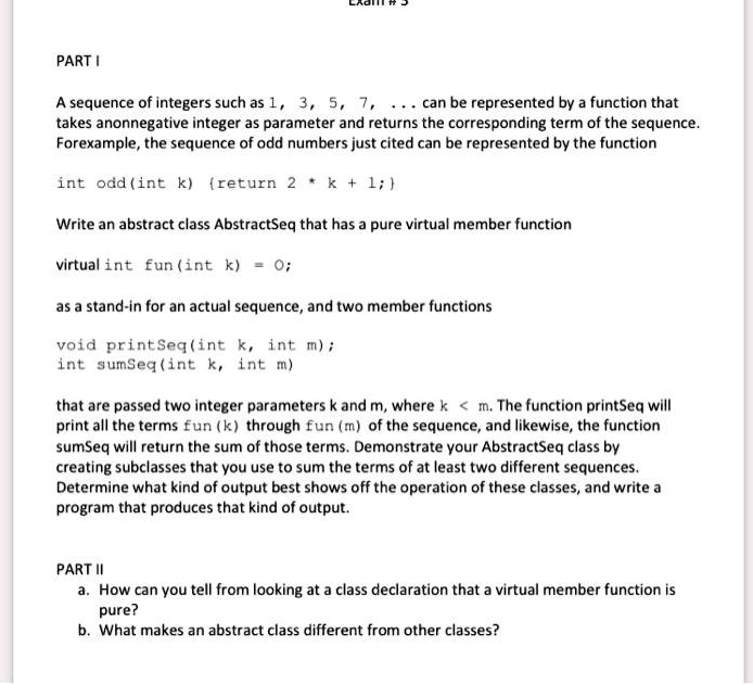Solved Part I A Sequence Of Integers Such As 1 3 5 7 Can Be Represented By A Function