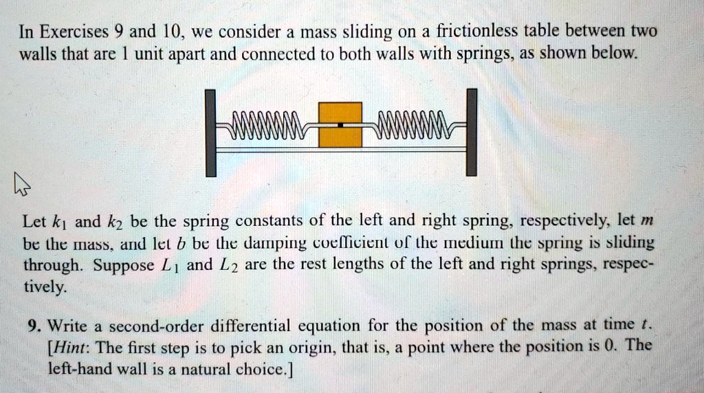 In Exercises 9 and 10, we consider a mass sliding on a frictionless ...
