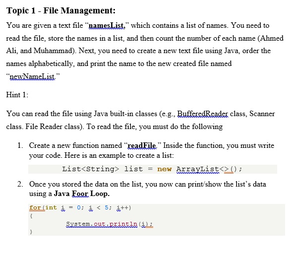 Solved Topic 1 File Management You Are Given A Text File Nameslist Which Contains A List