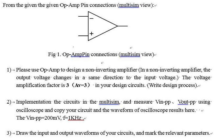 SOLVED: From the given Op-Amp Pin connections (multisim view): Fig 1. Op-Amp Pin connections ...