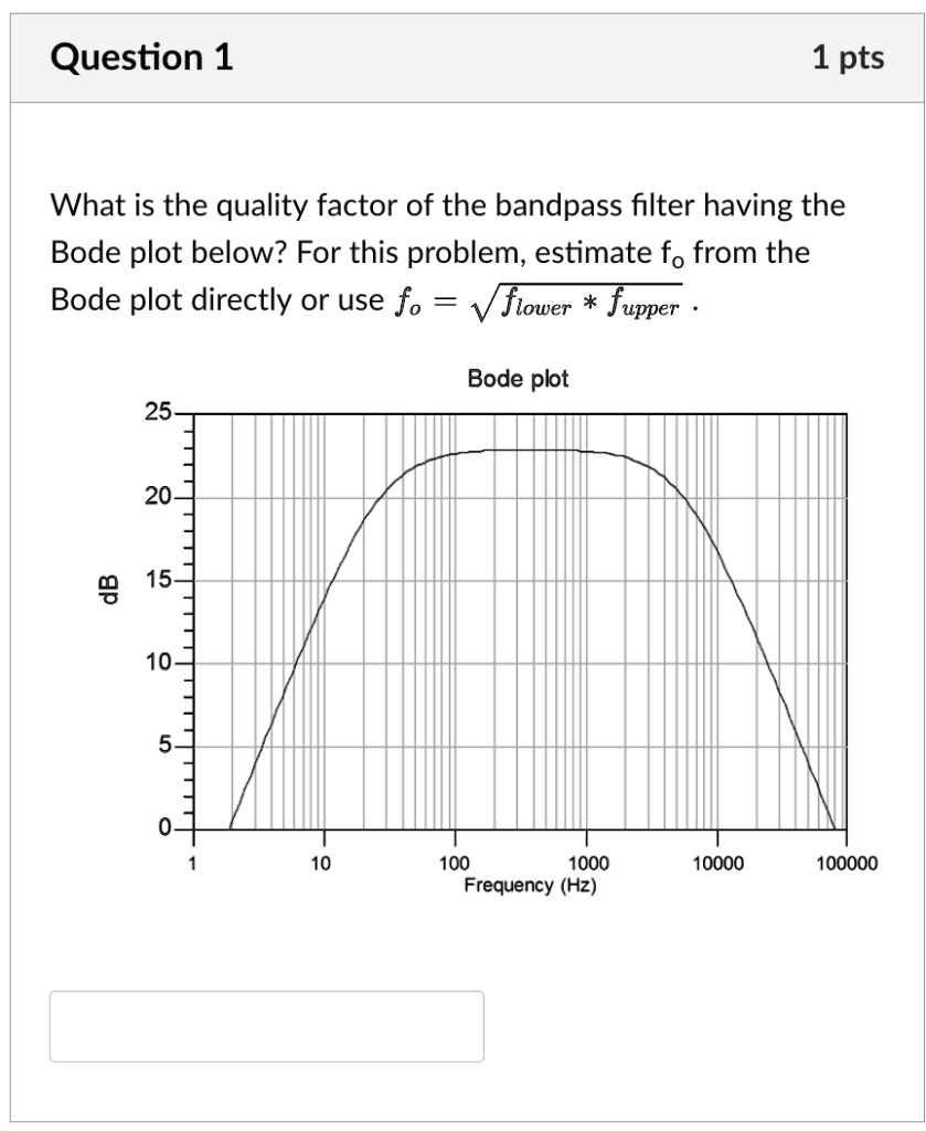 Question 1 1 pts What is the quality factor of the bandpass filter ... Question 1 1 pts What is the quality factor of the bandpass filter ...