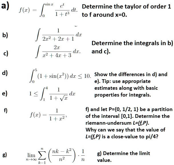 a fz dt determine the taylor of order 1 1 to faround x 0 b dx 212 2r 1 ...