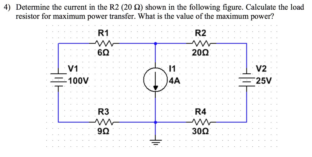 SOLVED: 4) Determine the current in the R2 (20 ) shown in the following figure. Calculate the ...