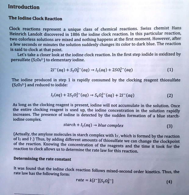 Introduction The Iodine Clock Reaction Clock reactions represent a ...