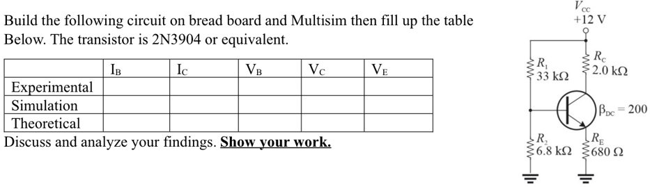 Please build the circuit in Multisim and attach pictures. Build the ...