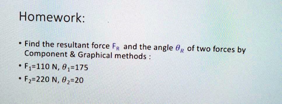 SOLVED: Homework: Fid the resultant force Fa ad the angle O, of two forces by Component ...