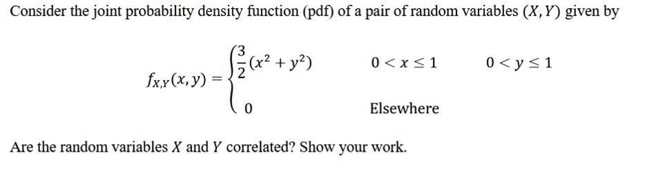 SOLVED: Consider the joint probability density function (pdf) of a pair of random variables (X ...