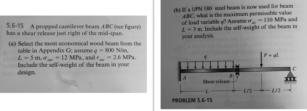 5.6-15 A propped cantilever beam ABC (see figure) has a shear release ...