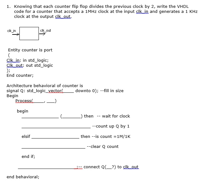 Solved Knowing That Each Counter Flip Flop Divides The Previous Clock By 2 Write The Vhdl Code 