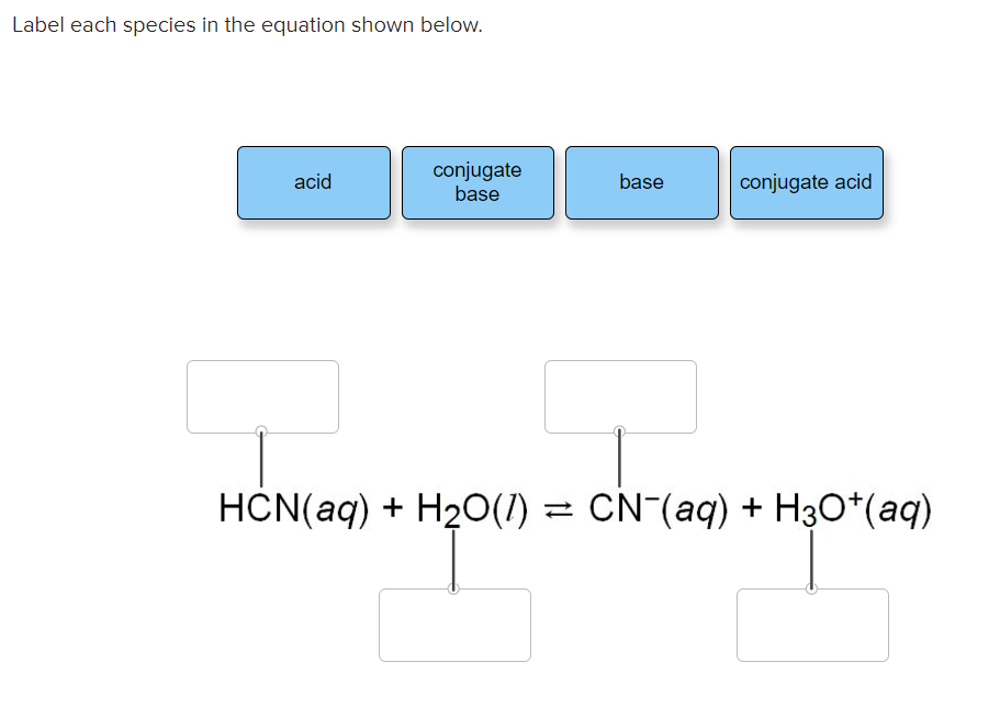 Label each species in the equation shown below. acid conjugate base ...