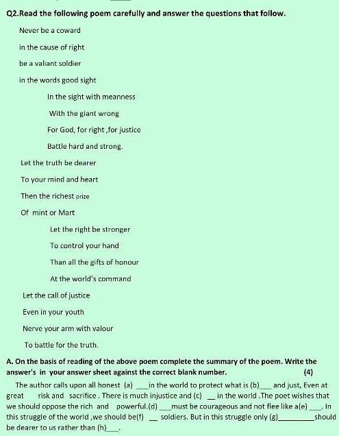 SOLVED: 'In this poem Fill in the blanks'