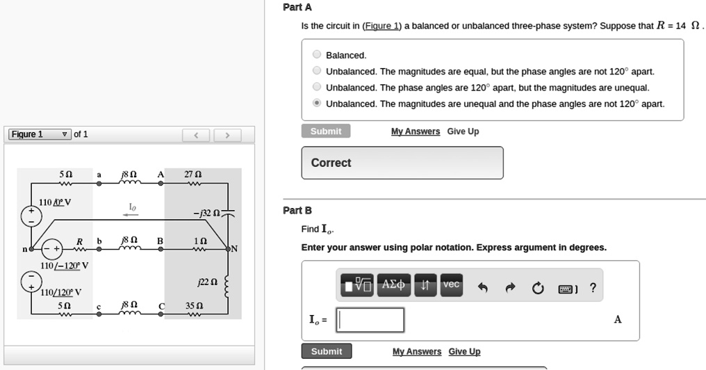 SOLVED: Part A Is the circuit in (Figure 1) a balanced or unbalanced ...