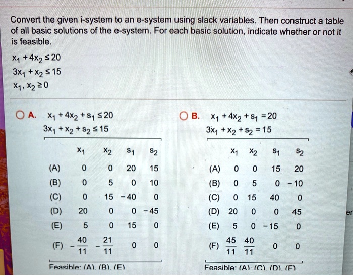 SOLVED: Convert the given i-system to an e-system using slack variables ...