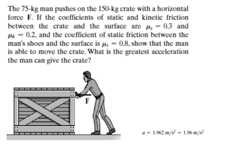 Solved The 75 Kg Man Pushes On The 150 Kg Crate With A Horizontal