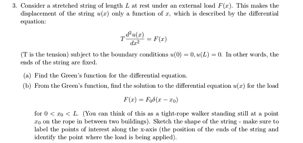 SOLVED: Consider a stretched string of length L at rest under an external load F(z). This makes ...