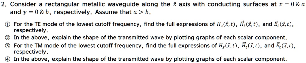 SOLVED: 2. Consider a rectangular metallic waveguide along the z axis with conducting surfaces ...