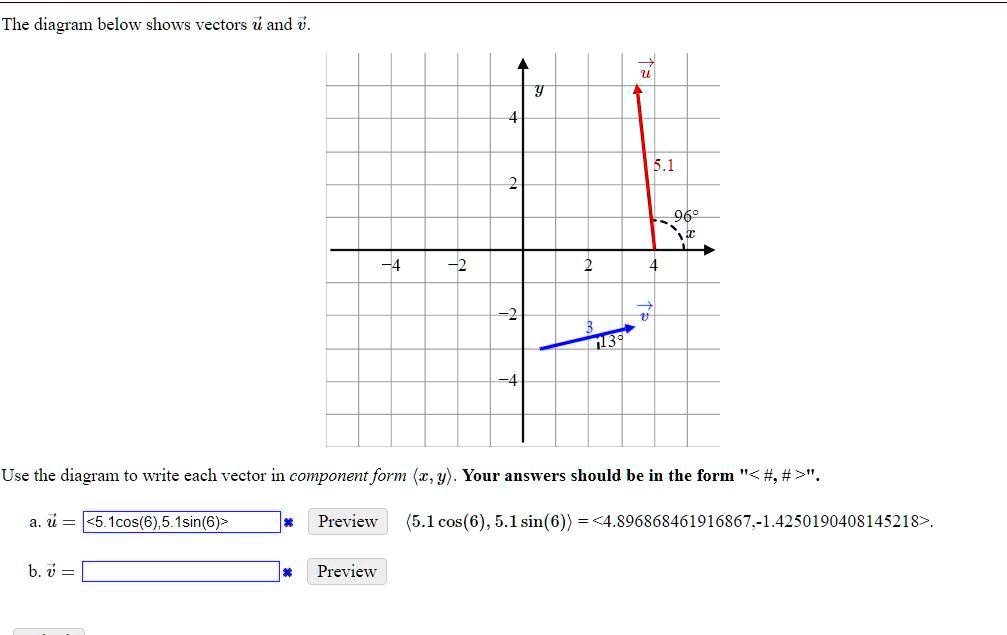 Solved The Diagram Below Shows Vectors And Use The Diagram To Write Each Vector In Component