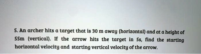 An archer hits a target that is 30 m away (horizontal) and at a height ...