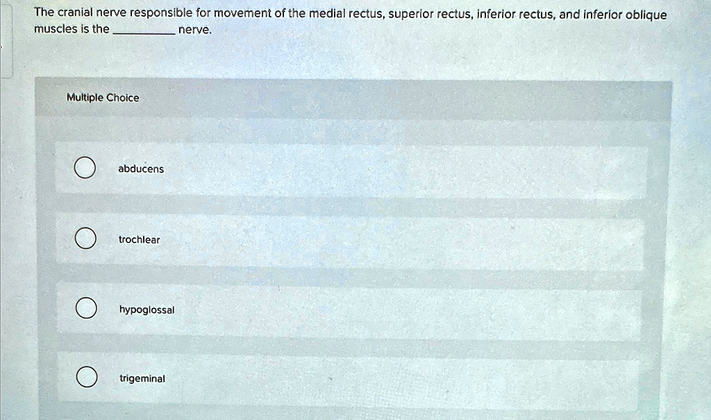 The cranial nerve responsible for movement of the medial rectus ...