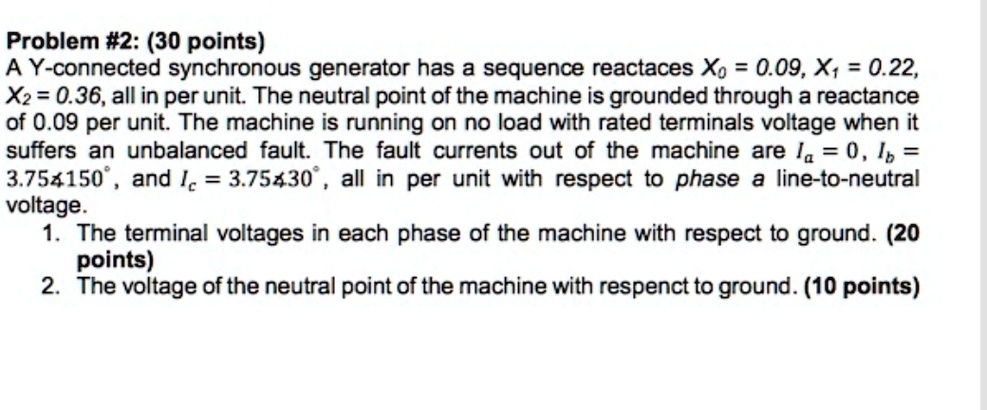 please provide the solution problem 2 30 points a y connected synchronous generator has a ...