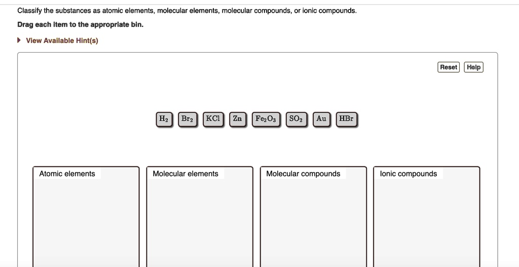 SOLVED: Classify the substances as atomic elements molecular elements ...