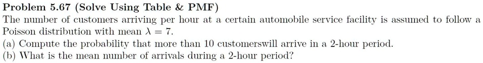 Problem 5.67 Solve Using Table PMF) The number of customers arriving ...