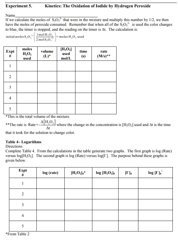 SOLVED: Experiment 5 Kinetics: The Oxidation of Iodide by Hydrogen ...