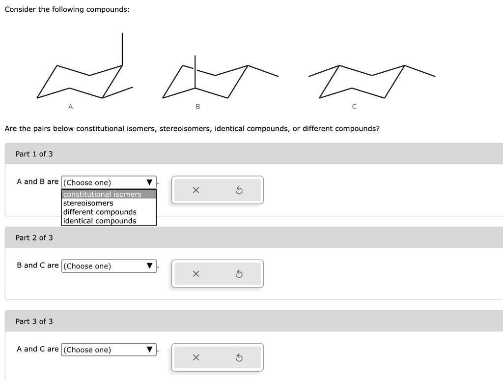 SOLVED: Consider the following compounds: Are the pairs below constitutional isomers ...