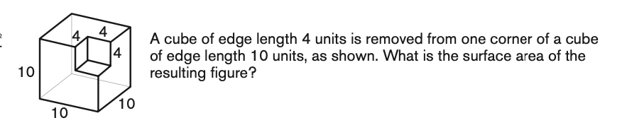 A cube of edge length 4 units is removed from one corner of a cube of ...