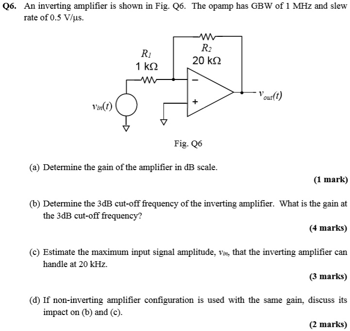 Q6. An inverting amplifier is shown in Fig. Q6. The opamp has GBW of 1 ...