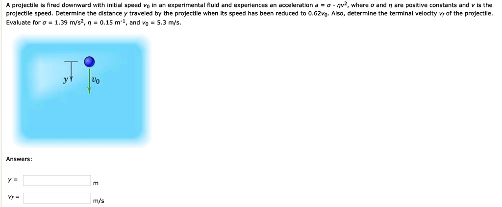 SOLVED: A projectile is fired downward with initial speed vo in an experimental fluid and ...