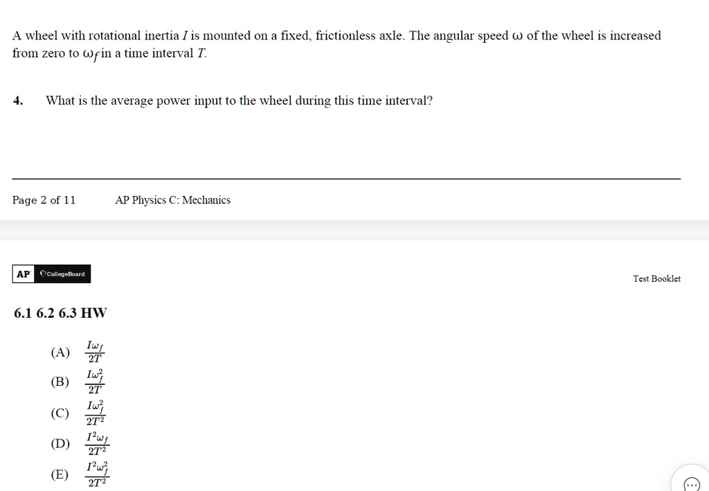 a wheel with rotational inertia i is mounted on a fixed frictionless ...