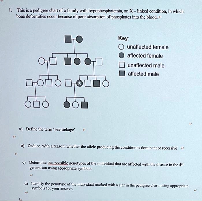 1. This is a pedigree chart of a family with hypophosphatemia, an X-linked condition, in which ...