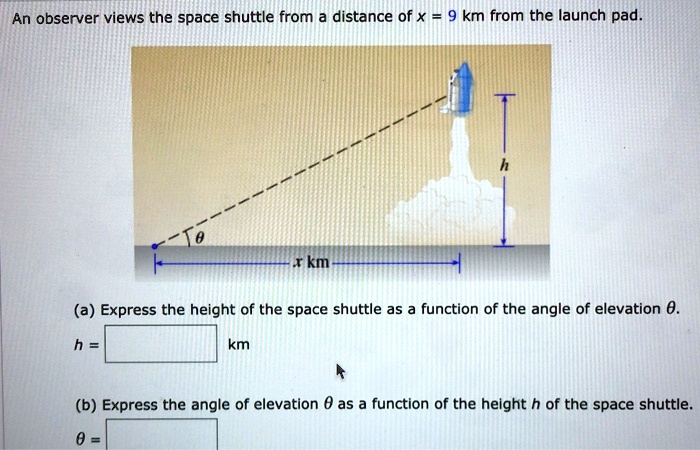 an observer views the space shuttle from distance of x 9 km from the launch pad a express the ...