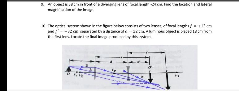 SOLVED: An object is 38 cm in front of a diverging lens with a focal ...