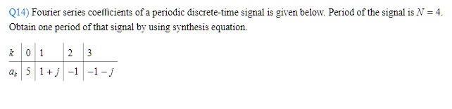 SOLVED: Q14) Fourier series coefficients of a periodic discrete-time ...