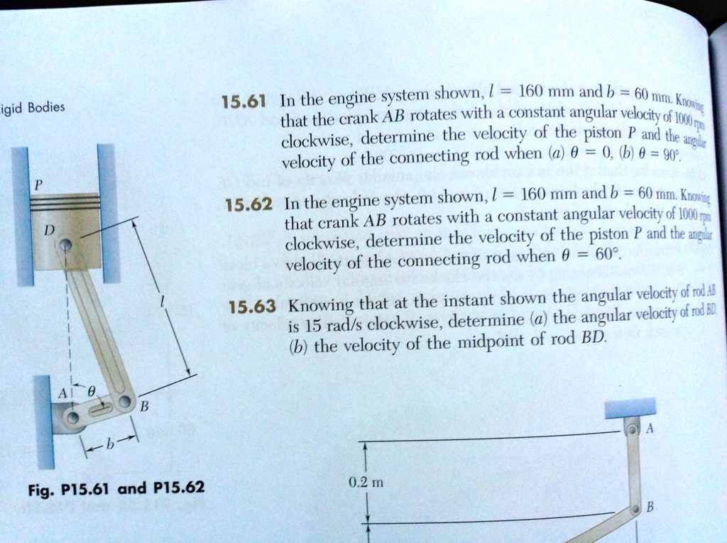 igid Bodies P D ?? 6- B 15.61 In the engine system shown, l = 160 mm ...