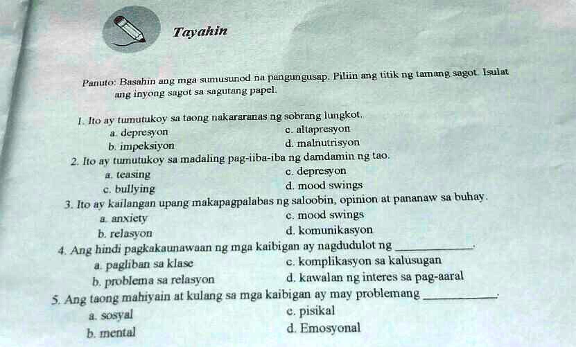SOLVED: TayahinPanuto: Basahin ang mga sumusunod na pangungusap. Piliin ... SOLVED: TayahinPanuto: Basahin ang mga sumusunod na pangungusap. Piliin ...