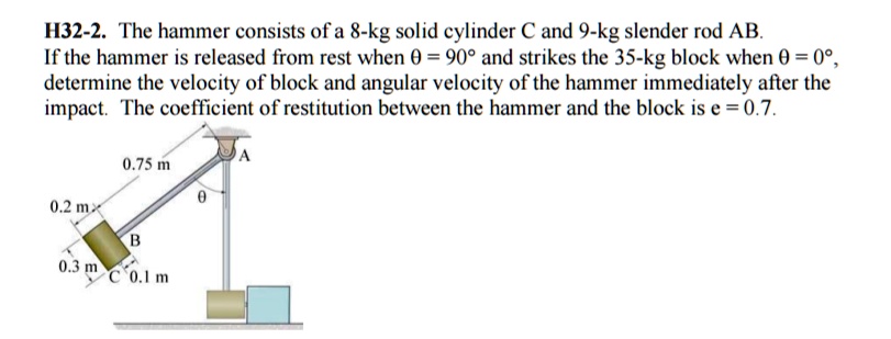SOLVED: H32-2. The hammer consists of an 8-kg solid cylinder C and a 9 ...