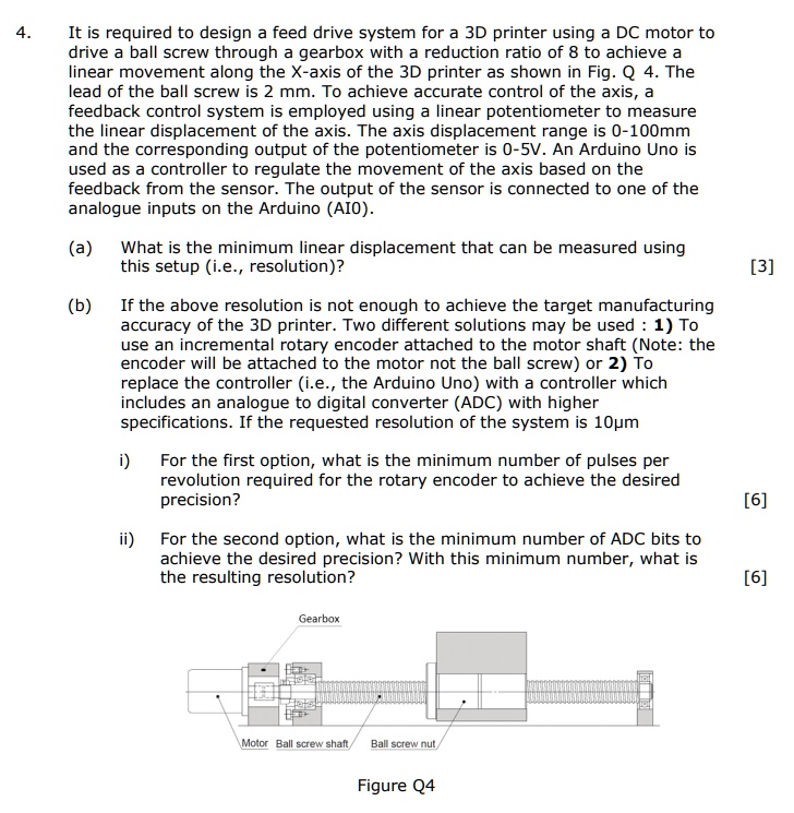 SOLVED: It is required to design a feed drive system for a 3D printer using a DC motor to drive ...
