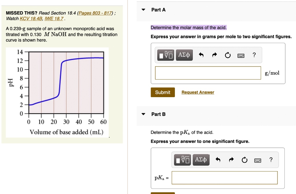 SOLVED: A 0.239 g sample of an unknown monoprotic acid was titrated ...