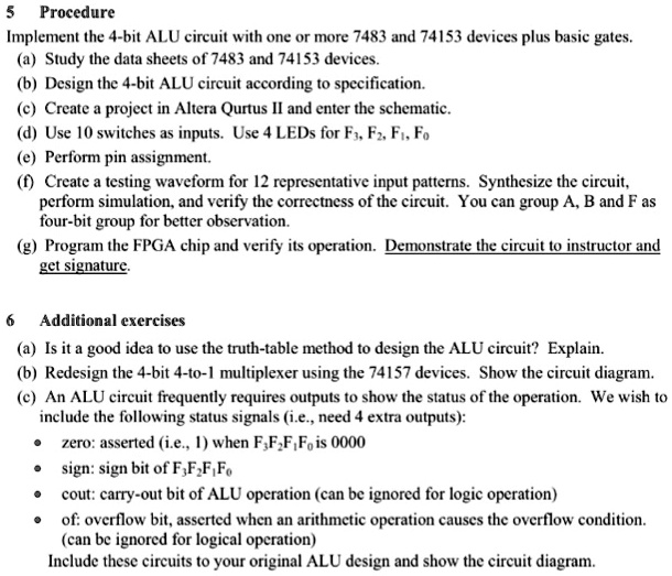 5 Procedure Implement the 4-bit ALU circuit with one or more 7483 and ...