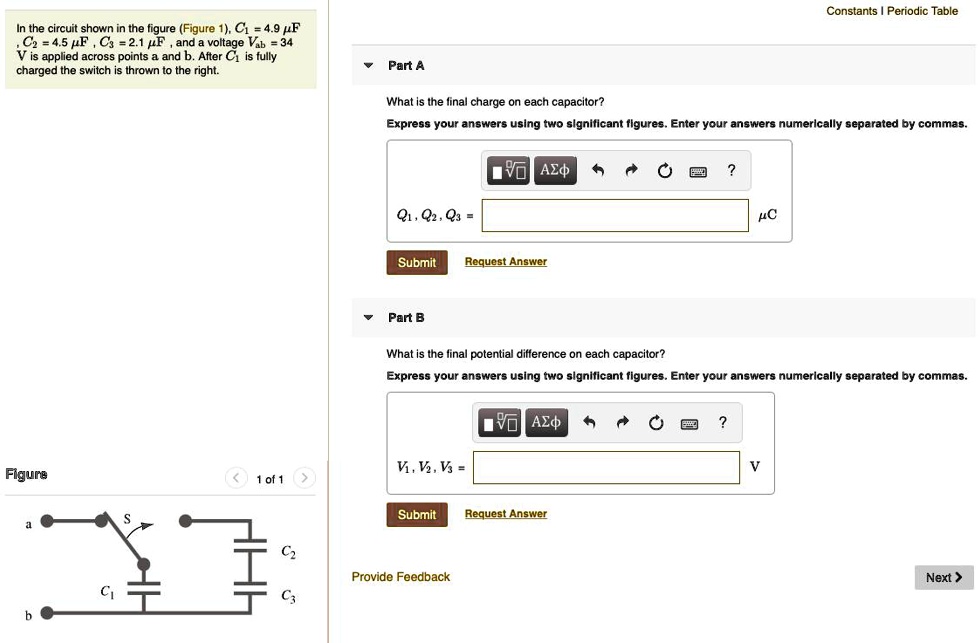 SOLVED: Constants Periodic Table In the circuit shown in the ligure (Figure 1) C1 =4.9 pF C2 =4. ...