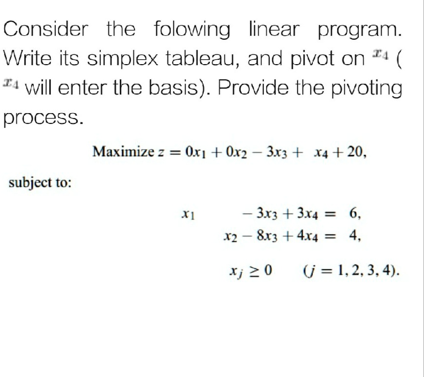 SOLVED:Consider the folowing linear program_ Write its simplex tableau ...