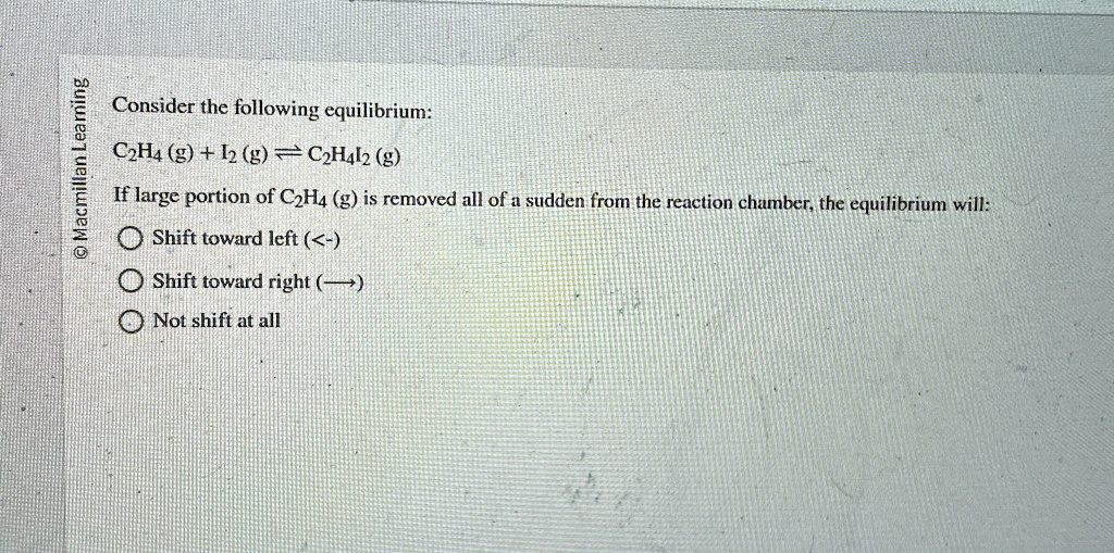 Consider the following equilibrium: C2H4 (g) + I2 (g) ⇌ C2H4I2 (g) If ...